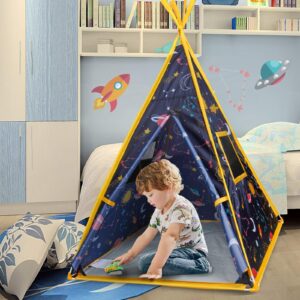 MountRhino Kids Teepee Tent -44”x44”x61” Large Happy Hut Galaxy Space Kids Tent, Indoor Outdoor Playhouse Tents for Boys and Girls,Kids Indian Teepee Play Tent,Perfect Kid’s Gift