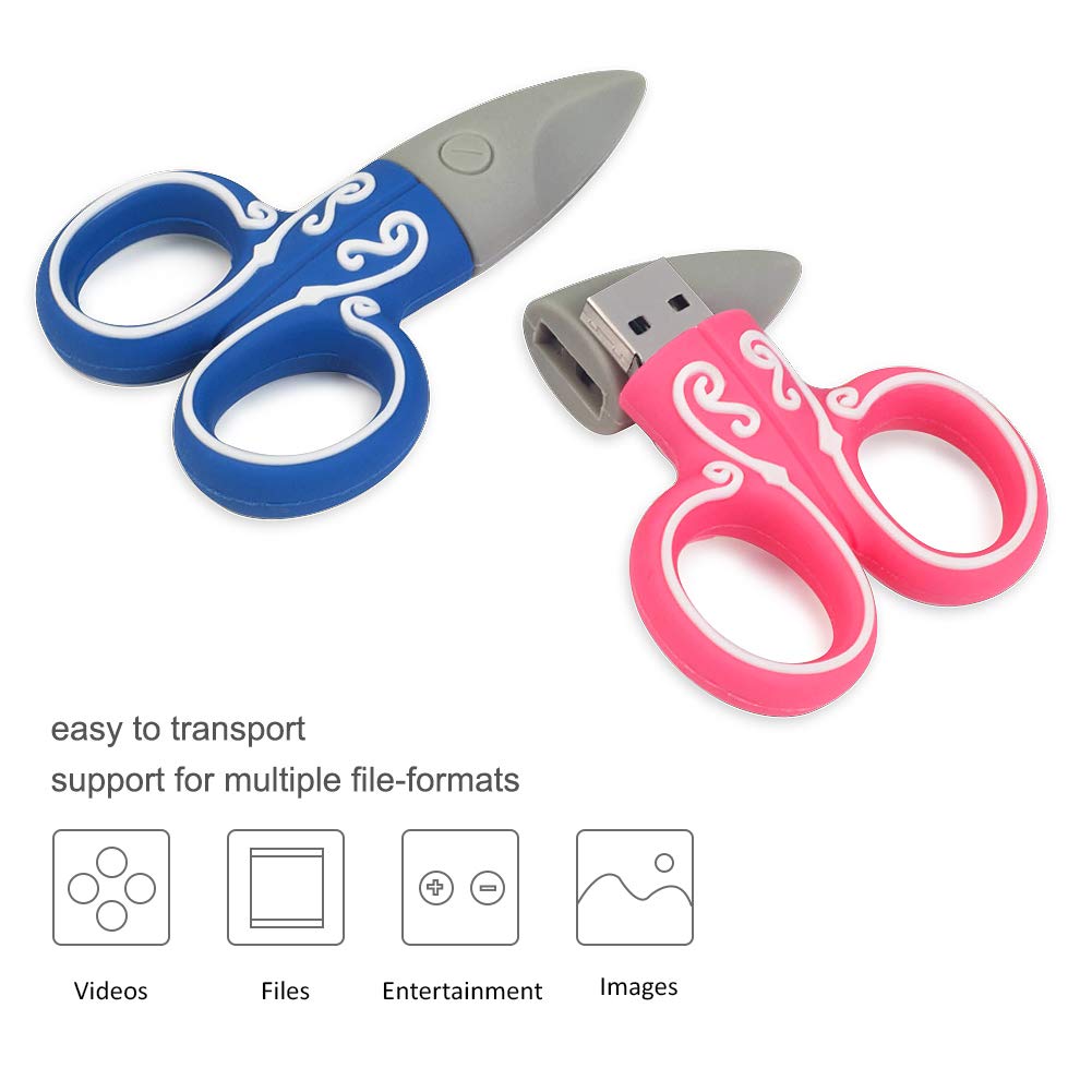 LEIZHAN Cute USB Flash Drive 32GB, 3 Pack Scissors Design Computer Memory Stick USB 2.0 Pendrive for Teachers, Students, Family and Friends