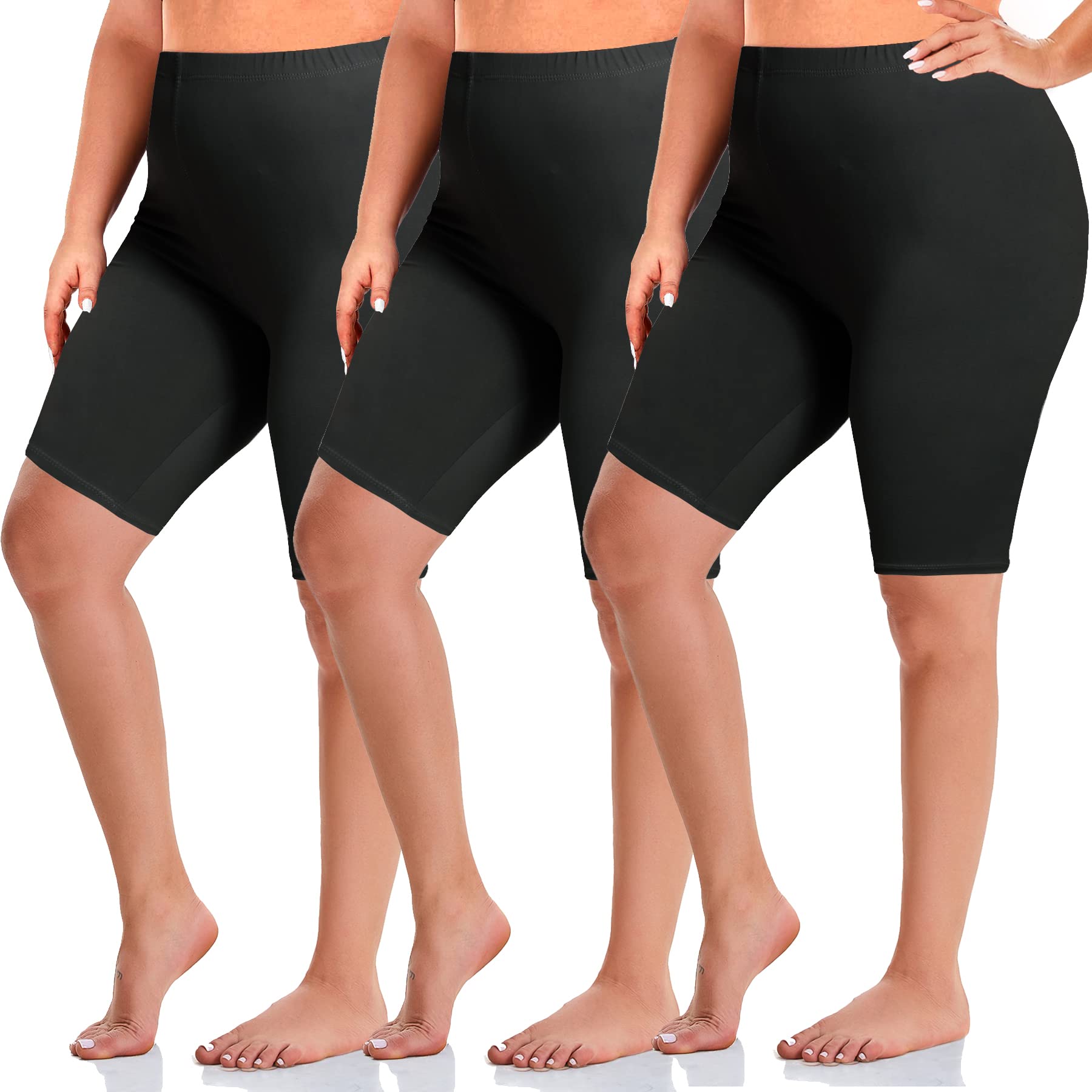 TNNZEET 3 Pack Plus Size Biker Shorts for Women -Black Workout Athletic Running Shorts