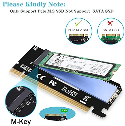 USECL M.2 NVME Adapter with Heat Sink, NVME M.2 SSD to PCI-e x4/x8/x16 Converter Card, Support 2230 2242 2260 2280, Compatible for Windows XP 7 8 10