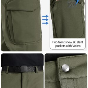 FREE SOLDIER Men's Outdoor Softshell Fleece Lined Cargo Pants Snow Ski Hiking Pants with Belt (Army Green 32W x 32L)