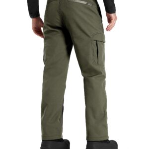 FREE SOLDIER Men's Outdoor Softshell Fleece Lined Cargo Pants Snow Ski Hiking Pants with Belt (Army Green 32W x 32L)