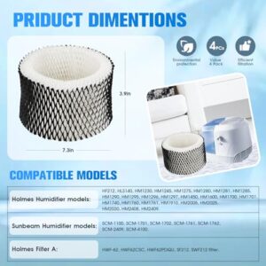 4 Pack HWF62 Humidifier Filter for Holmes Sunbeam Replacement Humidifier Filter A - Replaces HWF62 HWF62CS HWF62D SF212 Filter, Fits Humidifier Models SCM1100, SCM1701, SCM1702, SCM1762, SCM2409