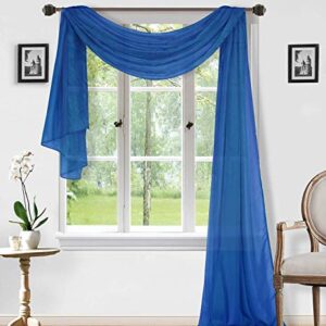 Sapphire Home Window Scarf Valance Curtains - Extra Long Sheer Valances for Windows - Voile Swag Curtains for Living Room, Kitchen, and Bedroom Decor, Weddings, Events - 37" x 216" - 1 pc - Royal Blue