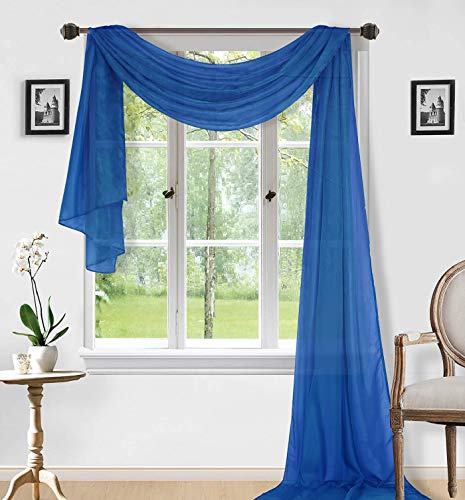 Sapphire Home Window Scarf Valance Curtains - Extra Long Sheer Valances for Windows - Voile Swag Curtains for Living Room, Kitchen, and Bedroom Decor, Weddings, Events - 37" x 216" - 1 pc - Royal Blue