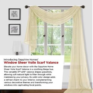 Sapphire Home Window Scarf Valance Curtains - Extra Long Sheer Valances for Windows - Voile Swag Curtains for Living Room, Kitchen, and Bedroom Decor, Weddings, Events - 37" x 216" - 1 pc - Royal Blue