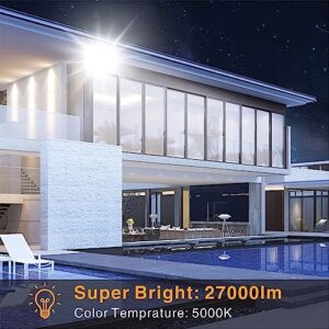 STASUN LED Flood Lights Outdoor, 300W 27000LM Dusk to Dawn Security Light with Photocell, IP66 Waterproof, 5000K, 3 Heads Adjustable Wide Outside Lighting for Area Parking Lot, Yard, Street, Stadium