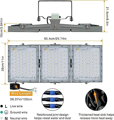 STASUN LED Flood Lights Outdoor, 300W 27000LM Dusk to Dawn Security Light with Photocell, IP66 Waterproof, 5000K, 3 Heads Adjustable Wide Outside Lighting for Area Parking Lot, Yard, Street, Stadium