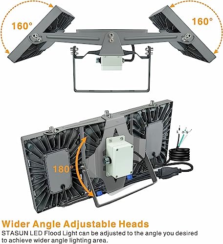 STASUN LED Flood Lights Outdoor, 300W 27000LM Dusk to Dawn Security Light with Photocell, IP66 Waterproof, 5000K, 3 Heads Adjustable Wide Outside Lighting for Area Parking Lot, Yard, Street, Stadium