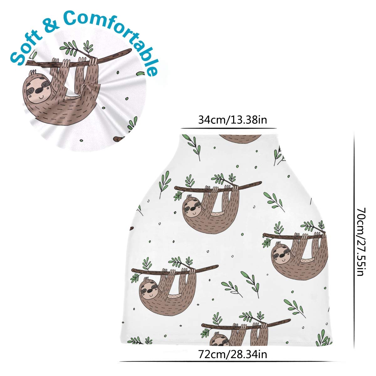 Nursing Cover Breastfeeding Scarf, Cute Doodle Sloth Car Seat Covers for Babies Infant, Stroller Cover, Carseat Canopy for Boys Girls