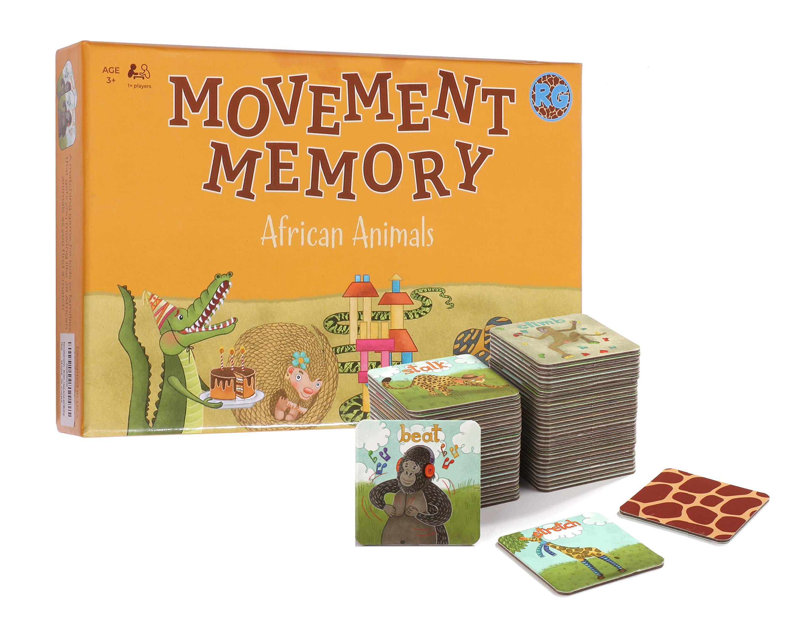 Movement Memory Game for Toddlers 2-4 Years – Educational Matching Game w/ African Animals - Memory Card Game with 28 Sets - Memorize and Match - Exercise & Improve Memory, Focus & concentration