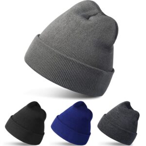 4 pack beanies four seasons hats knitted cap for men & women & teen (black/light gray/dark gray/dark blue)