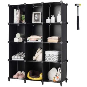 tangkula 12 cubes storage organizer, diy plastic pp closet cabinet w/rustproof steel frame, portable diy modular storage system w/hammer for toys, books, shoes indoor use