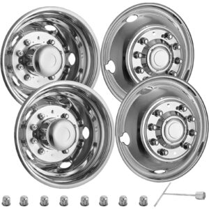 vevor stainless steel front and rear wheel simulators 19.5 inch 10 lug wheel simulator 4pcs of hand hole hubcap kit compatible with 2005-2021 ford super duty f450 - f550 10 lug dually trucks only