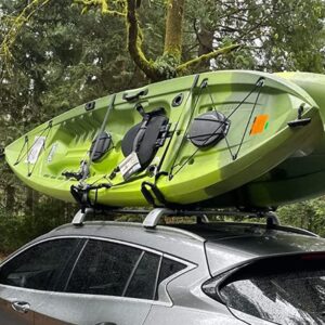 2 Pairs Kayak Rack J-Bar Car Roof Rack for Canoe Carrier SUP Paddle Surfboard Mount on Car SUV and Truck Crossbar， Includes 4 Pcs Roof Rack Tie Down Cam Straps.