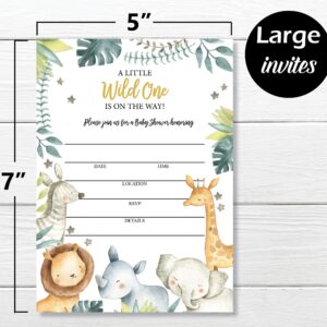 25 Safari Jungle Baby Shower Invitations (LARGE SIZE 5X7 INCHES), Diaper Raffle Tickets, Baby Shower Book Request Cards with Envelopes Greenery Jungle Animal Invites for Boy Baby Showers