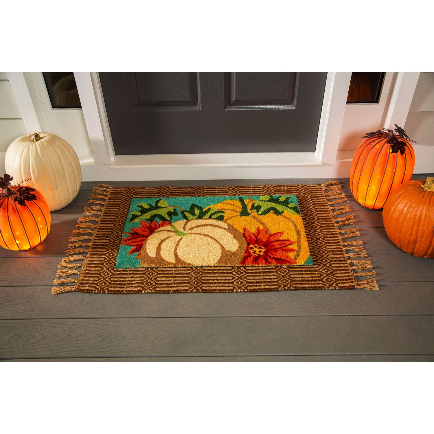 Evergreen Flag Indoor Outdoor Décor for Homes Gardens and Yards Soft Pumpkins Coir Mat