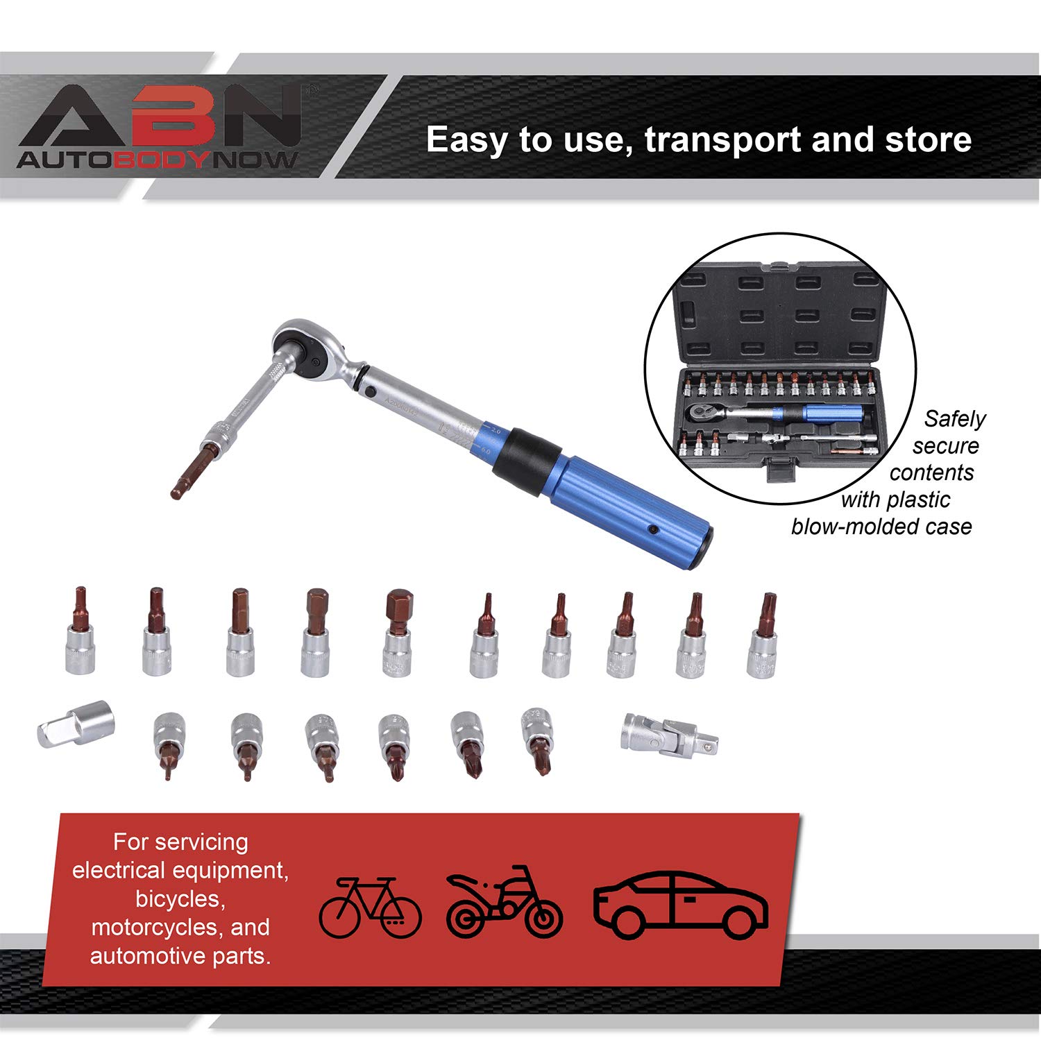 ABN 1/4 Drive Inch Pound Torque Wrench Set - 90 Tooth Dual Direction 20-200in-lb Adjustable Torque Wrench 2-23nm Mountain Bike Torque Wrench Set