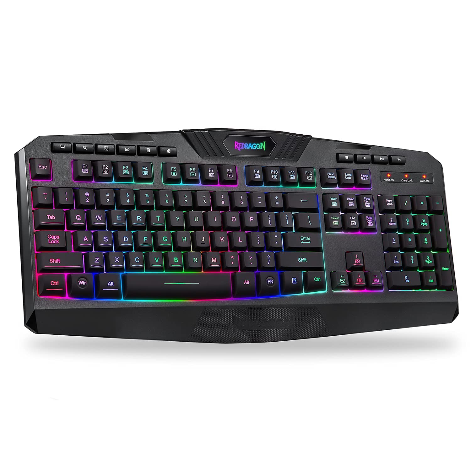 Redragon K503 Wireless Gaming Keyboard, RGB LED Backlit, Multimedia Keys, Silent Membrane Keyboard with Wrist Rest for Windows PC Games (Black)