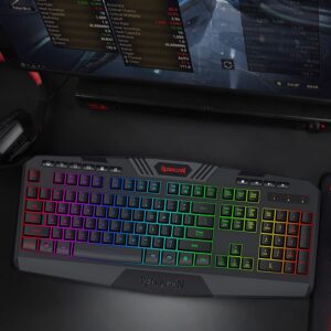 Redragon K503 Wireless Gaming Keyboard, RGB LED Backlit, Multimedia Keys, Silent Membrane Keyboard with Wrist Rest for Windows PC Games (Black)