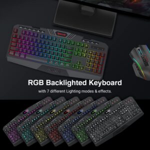 Redragon K503 Wireless Gaming Keyboard, RGB LED Backlit, Multimedia Keys, Silent Membrane Keyboard with Wrist Rest for Windows PC Games (Black)