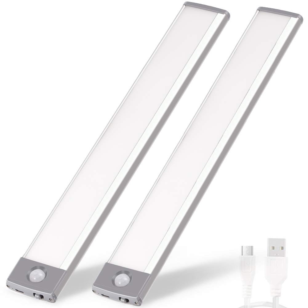 Rechargeable Motion Sensor Led Lights Ultra Thin Softer Under Counter 54-LED Closet Lighting Battery Operated Wireless Kitchen Under Cabinet Lighting Stick On Night Light (2PACK)