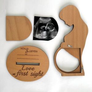 Heart's Sign Baby Ultrasound Photo Frame - Expecting Mom Gift for Pregnant Friend | Pregnant Wife Gifts From Husband | Sonogram Frame Gift for Pregnant Women (Natural Wood - 7.8x4.7'')