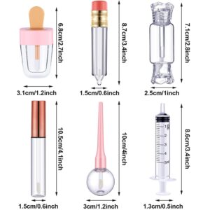 30 Pieces Lip Gloss Tube Tool Set, Include 20 Pencil Ice-cream Lollipop Candy Shaped Empty Lip Gloss Tubes, 5 Clear Lip Balm Containers with Rose Gold Cap and 5 Plastic Syringe for Women Girls DIY