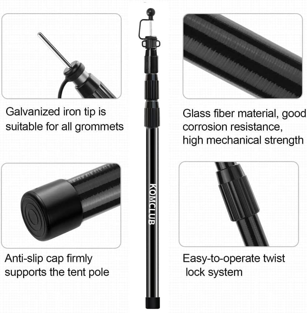 KOMCLUB Telescoping Tarp Poles Adjustable Tent Poles for Tarp Heavy-Duty Design Portable & Lightweight Fiberglass Tent Poles for Shelter Camping Awning 4 Sections Adjustable to 98.51 in(Set of 2)