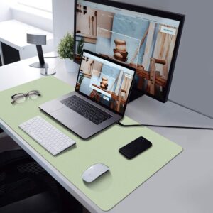 TOWWI PU Leather Desk Pad with Suede Base, Multi-Color Non-Slip Mouse Pad, 32” x 16” Waterproof Desk Writing Mat, Large Desk Blotter Protector (Light Green)