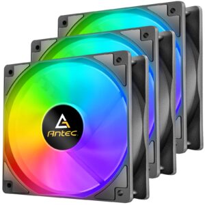 antec rgb fans, pwm 120mm case fan, pc fan, 60.4cfm extreme airflow, 4 pin rgb connector, p12 series 3 packs