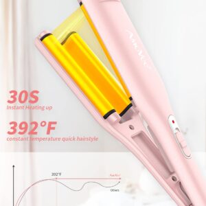 AmoVee Travel Hair Crimper Curling Iron, Professional Mini Hair Waver 0.59 Inch Three Barrel Curling Iron, Hair Crimper Small Negative Ions, Dual Voltage