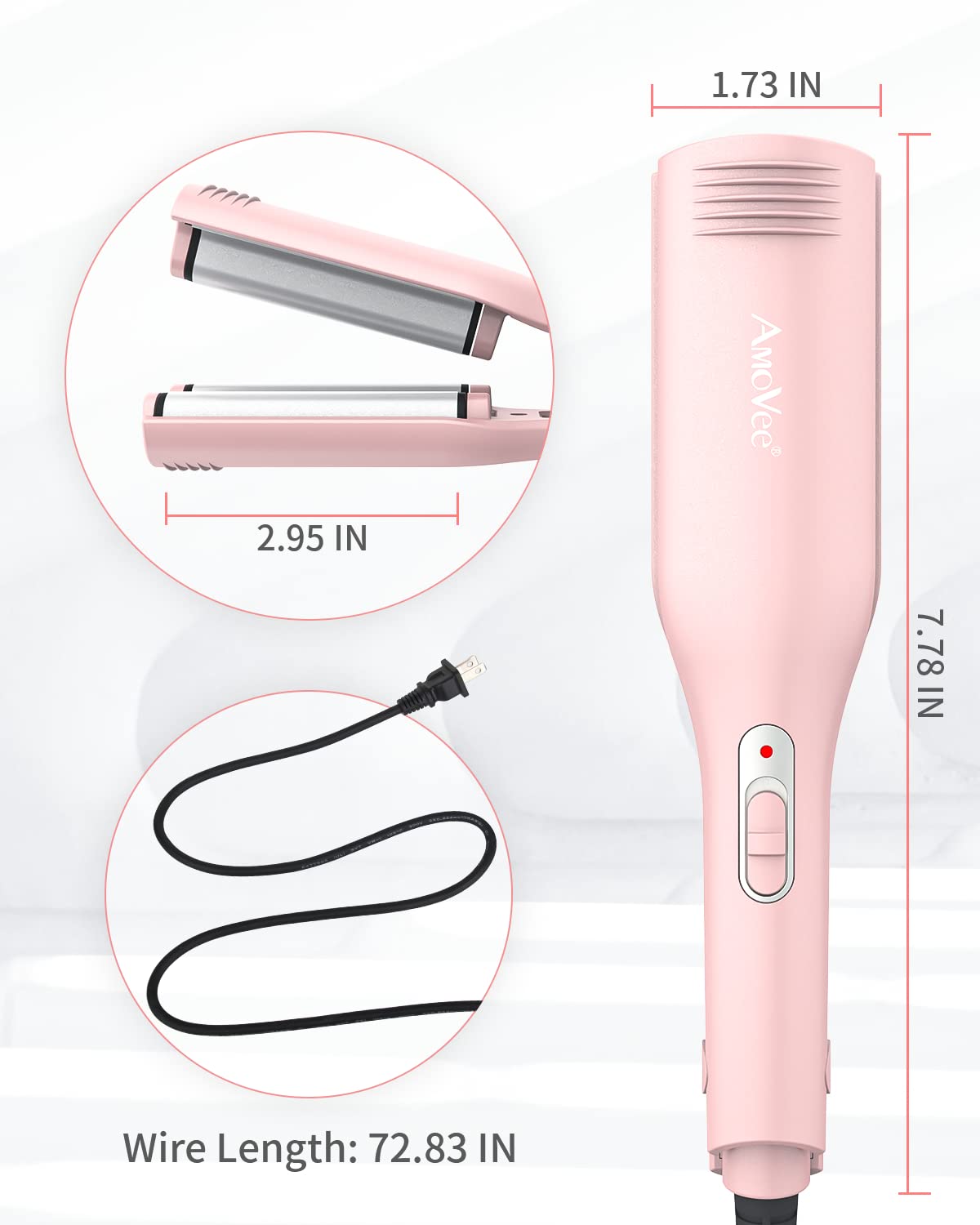 AmoVee Travel Hair Crimper Curling Iron, Professional Mini Hair Waver 0.59 Inch Three Barrel Curling Iron, Hair Crimper Small Negative Ions, Dual Voltage