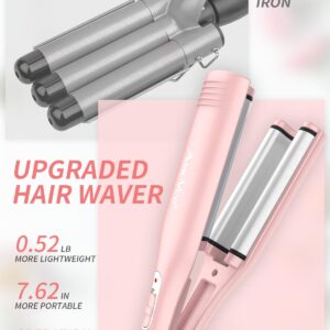 AmoVee Travel Hair Crimper Curling Iron, Professional Mini Hair Waver 0.59 Inch Three Barrel Curling Iron, Hair Crimper Small Negative Ions, Dual Voltage