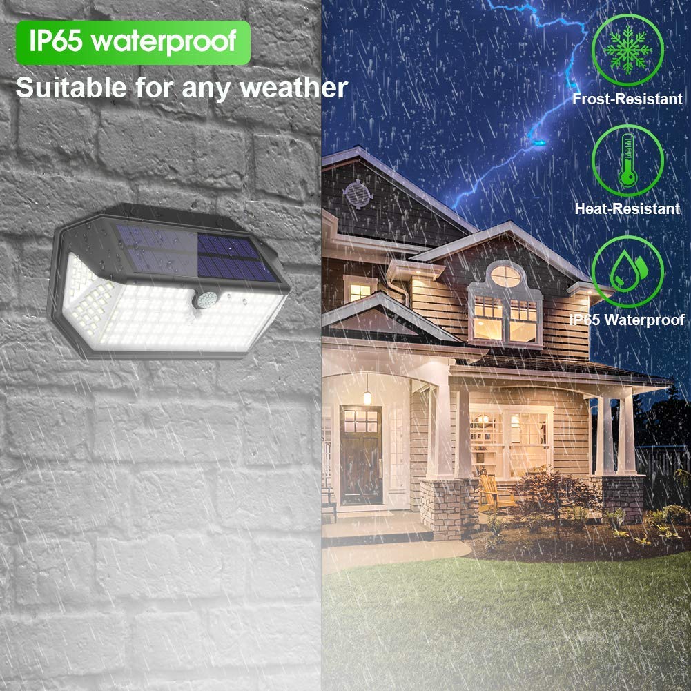 Biling Solar Lights Outdoor 266 LED with Lights Reflector, IP65 Waterproof Solar Motion Sensor Security Lights, 3 Modes Wireless Wall Lights for Garden, Patio, Yard, Garage(4 Pack)