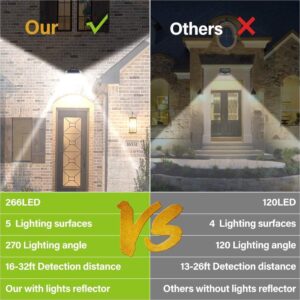 Biling Solar Lights Outdoor 266 LED with Lights Reflector, IP65 Waterproof Solar Motion Sensor Security Lights, 3 Modes Wireless Wall Lights for Garden, Patio, Yard, Garage(4 Pack)