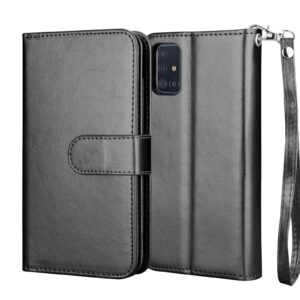 NJJEX Galaxy A71 5G Case, for Samsung Galaxy A71 5G Wallet Case, [9 Card Slots] PU Leather ID Credit Holder Folio Flip [Detachable] Kickstand Magnetic Phone Cover & Lanyard for Samsung A71 5G [Black]