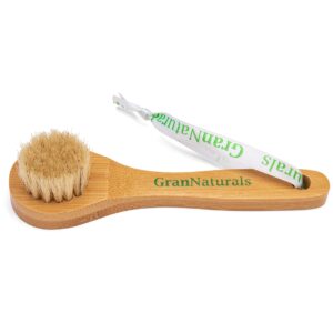 GranNaturals Manual Facial Brush Dry Brushing Scrubber - Natural Bristles for Exfoliation - Promotes Lymphatic Drainage, Deep Cleansing, Gentle Pore Cleaning for Glowing, Soft Skin - Wooden Handle