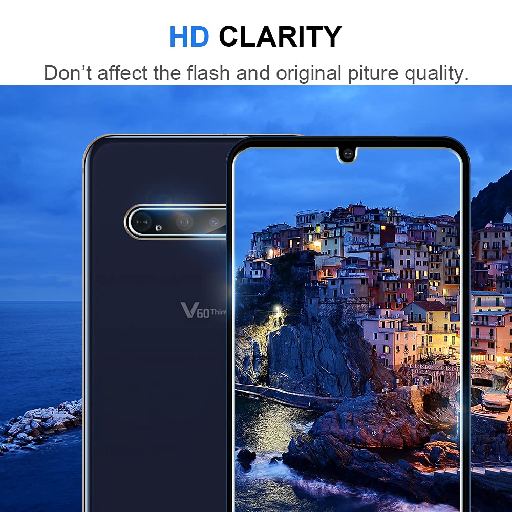 HATOSHI 3 Pack Glass Screen Protector for LG V60 ThinQ 5G with 3 Pack Camera Lens Protector, [HD Tempered Glass Film], Easy Installation Bubble Free, Case Friendly 9H Protective Glass for LG V60 ThinQ