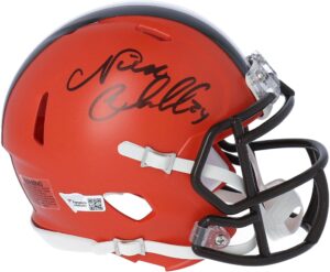 nick chubb cleveland browns autographed riddell speed pro mini helmet - autographed nfl mini helmets