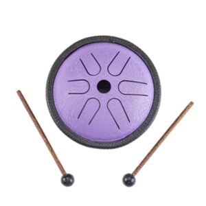 Yahpetes Worry-free Drum 5.5 Inch Steel Tongue Drum 6 Notes Musical Instruments Hand Drums with Handpan Drum with 1 Pair Mallets and Storage Drum Bag Note Sticks (Purple)