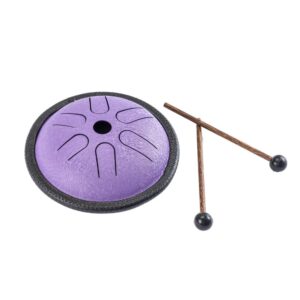 Yahpetes Worry-free Drum 5.5 Inch Steel Tongue Drum 6 Notes Musical Instruments Hand Drums with Handpan Drum with 1 Pair Mallets and Storage Drum Bag Note Sticks (Purple)