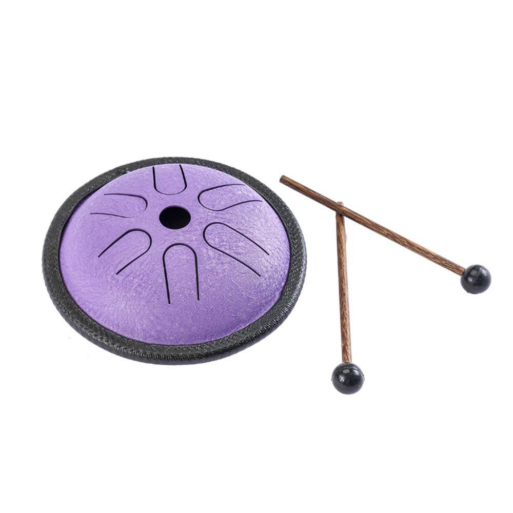 Yahpetes Worry-free Drum 5.5 Inch Steel Tongue Drum 6 Notes Musical Instruments Hand Drums with Handpan Drum with 1 Pair Mallets and Storage Drum Bag Note Sticks (Purple)