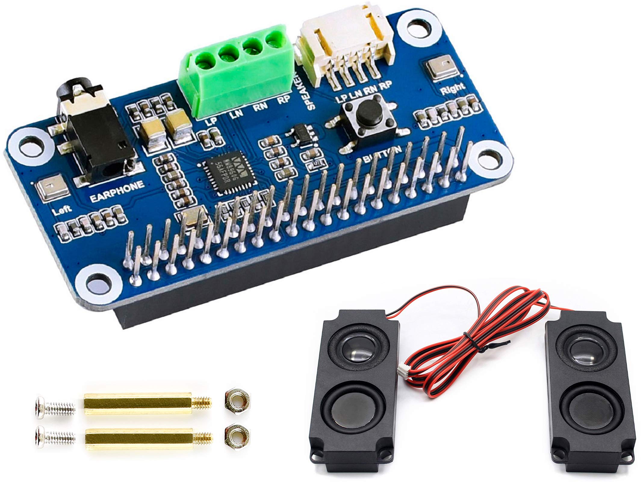 Audio HAT Module for Raspberry Pi 4B/3B+/3B/2B/B+/A+/Zero/Zero W/Pi Zero WH,WM8960 Hi-Fi Sound Card HAT Stereo CODEC, Play/Record