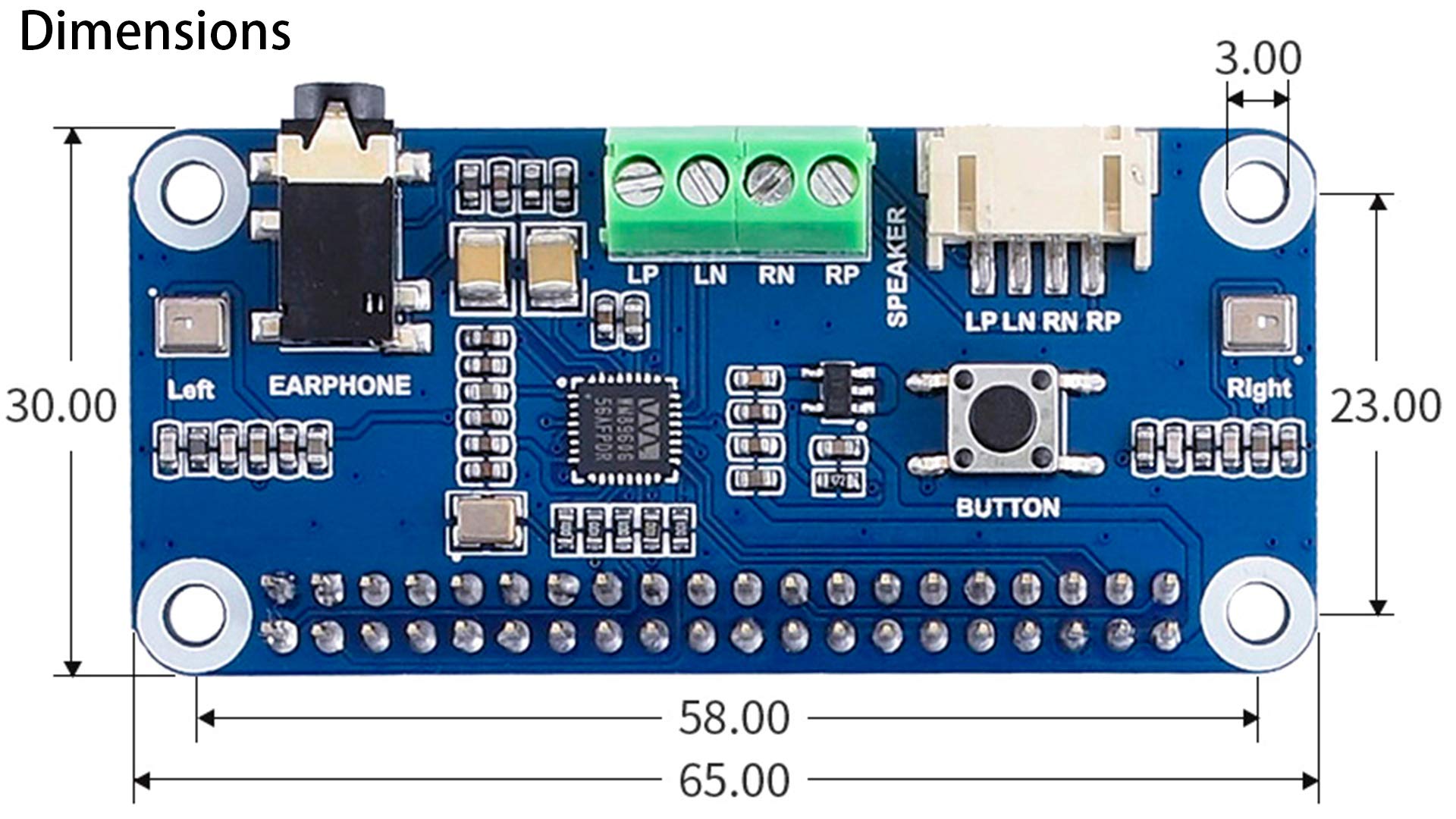 Audio HAT Module for Raspberry Pi 4B/3B+/3B/2B/B+/A+/Zero/Zero W/Pi Zero WH,WM8960 Hi-Fi Sound Card HAT Stereo CODEC, Play/Record