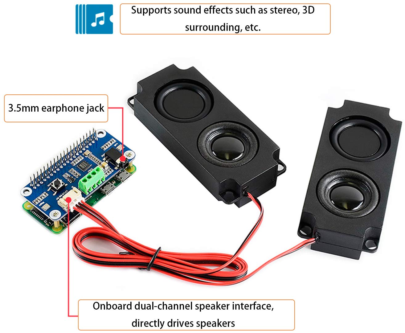 Audio HAT Module for Raspberry Pi 4B/3B+/3B/2B/B+/A+/Zero/Zero W/Pi Zero WH,WM8960 Hi-Fi Sound Card HAT Stereo CODEC, Play/Record