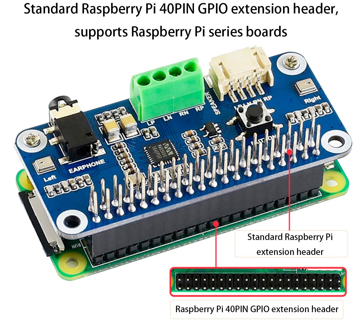 Audio HAT Module for Raspberry Pi 4B/3B+/3B/2B/B+/A+/Zero/Zero W/Pi Zero WH,WM8960 Hi-Fi Sound Card HAT Stereo CODEC, Play/Record