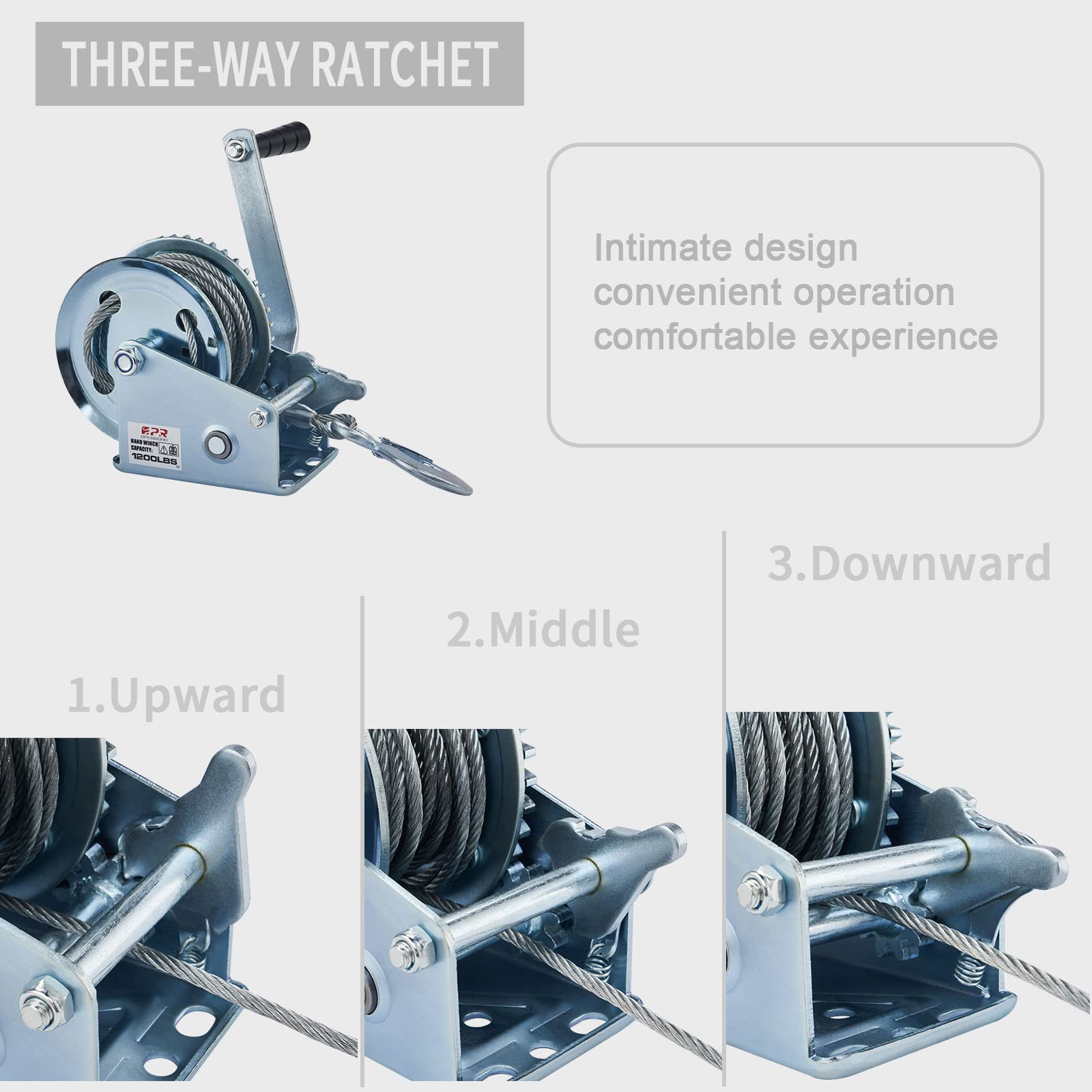 OPENROAD 1200lbs Hand Winch Boat Winch | Hand Crank Winch with 8m (26ft) Cable Manual Winches | Two-Way Adjustable Boat Trailer Winch | Corrosion Resistant Towing Winches (1200lbs)