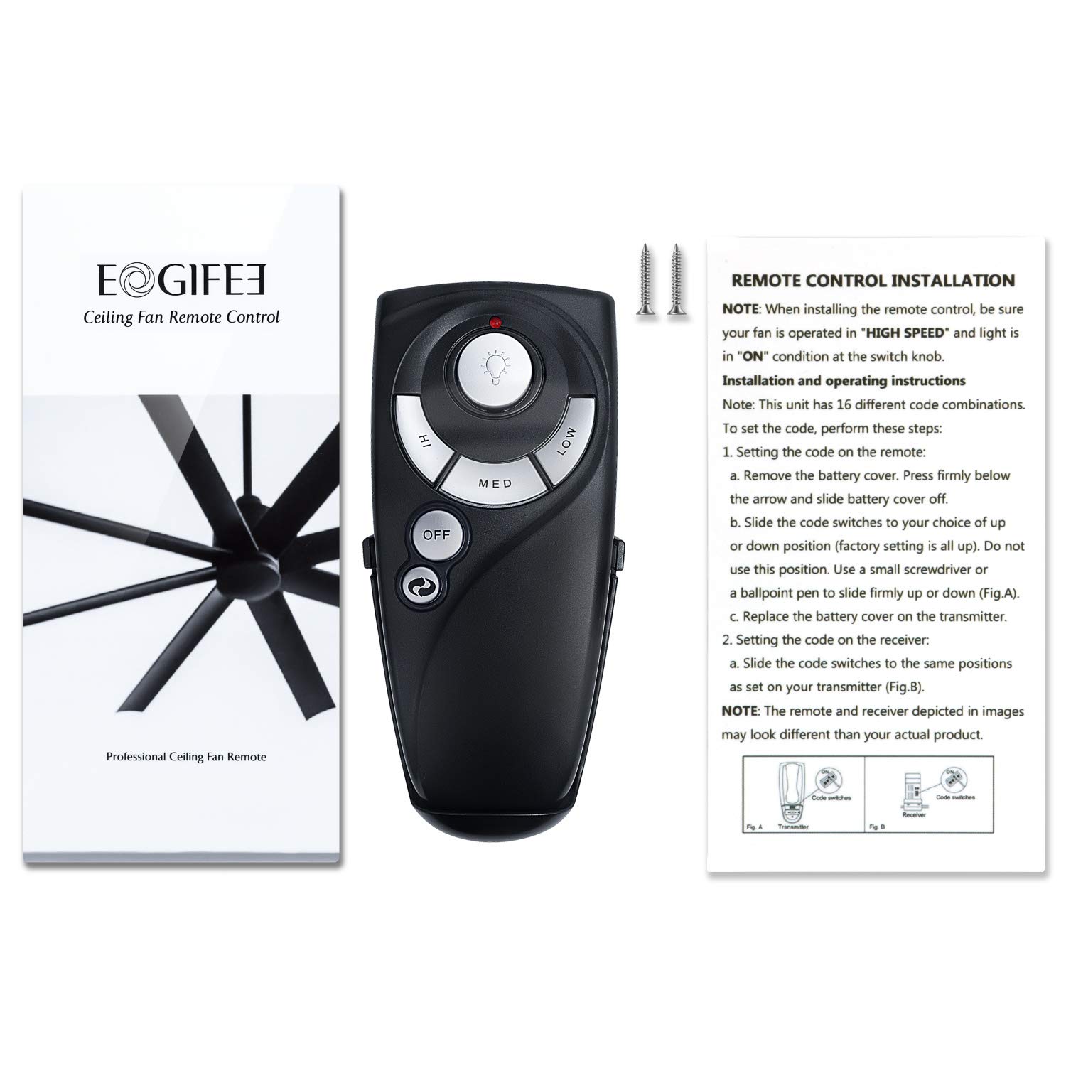 Eogifee UC7083T Ceiling Fan Remote Control Replacement of Hampton Bay with Reverse Button 3 Speed Control, Wall Mount Only Remote