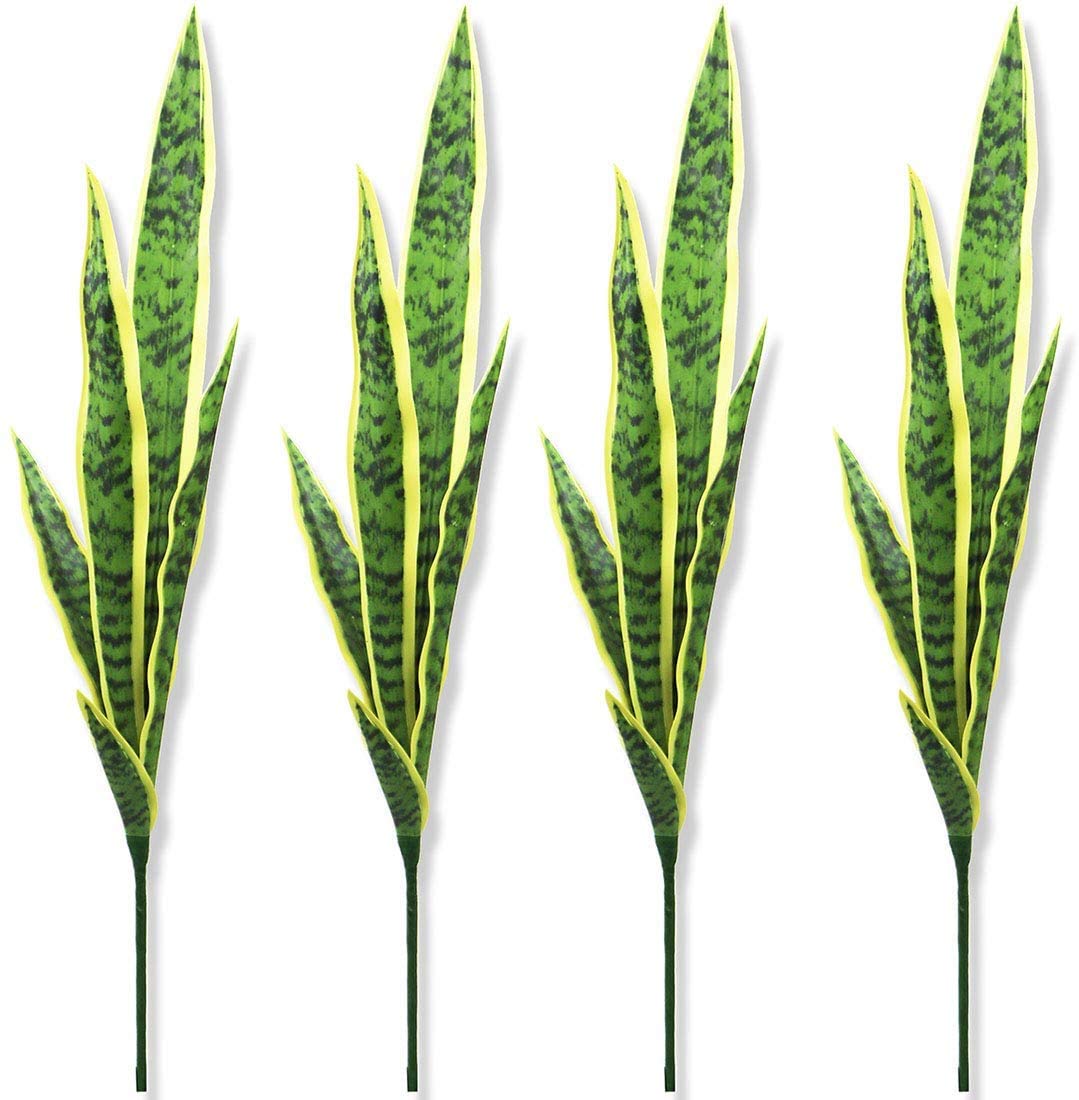 Bird Fiy Artificial Snake Plants 30" Faux Agave Fake Sansevieria Artificial Silk Plant for Home Garden Office Store Decoration 4 Pcs (Yellow)